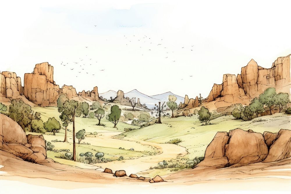 Valley sketch landscape mountain. AI | Premium Photo Illustration ...