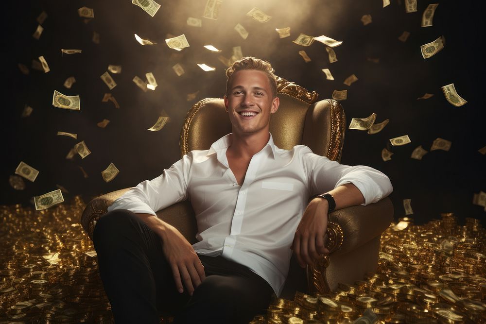 Money portrait sitting laughing. AI | Premium Photo - rawpixel