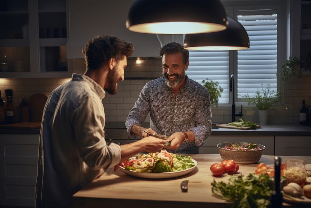 Men cooking healthy salad kitchen | Premium Photo - rawpixel
