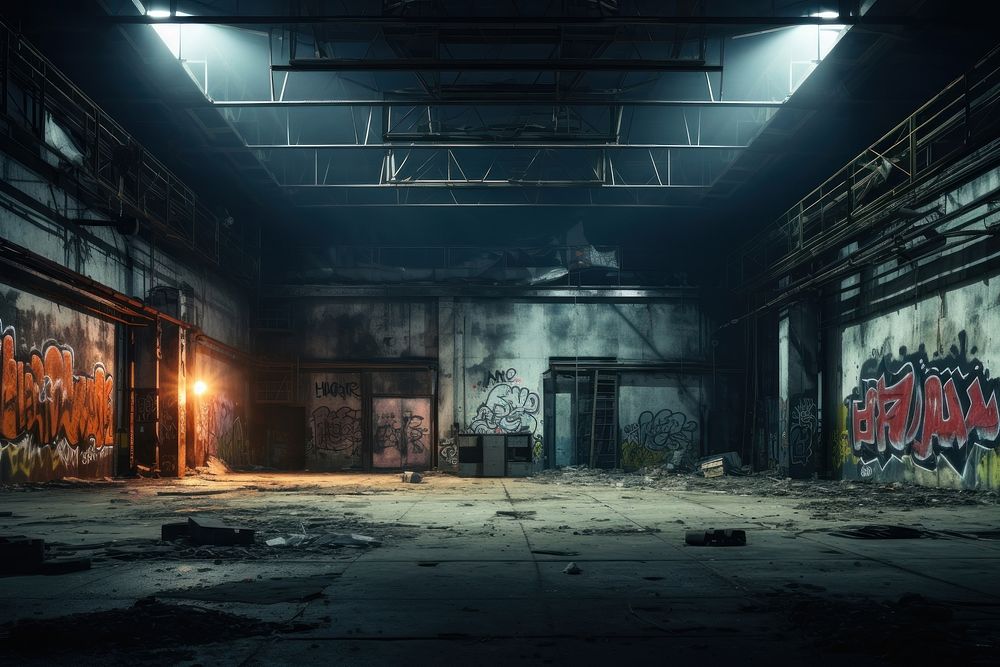 Abandoned factory building many graffiti | Premium Photo Illustration ...