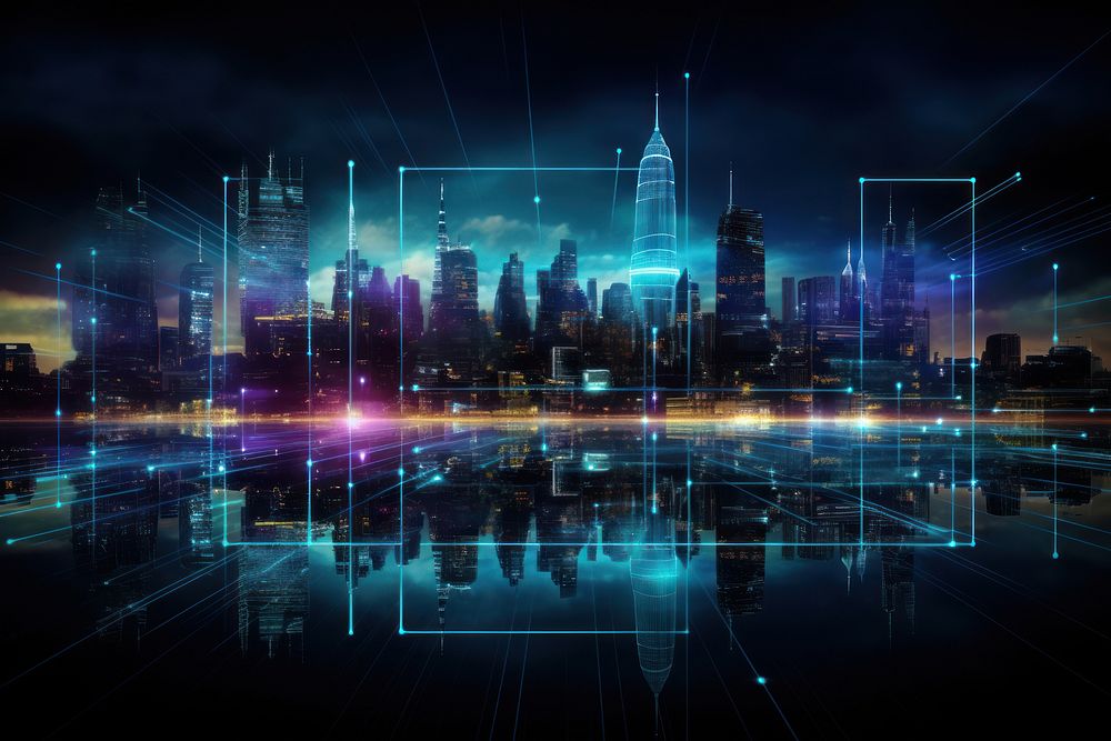 Smart city night architecture technology. | Free Photo Illustration ...