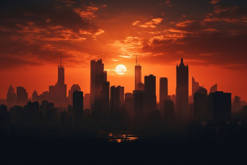 Skyscrapers sunset city architecture. AI | Free Photo Illustration ...