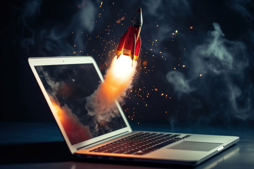 Rocket laptop rocket computer. | Free Photo Illustration - rawpixel