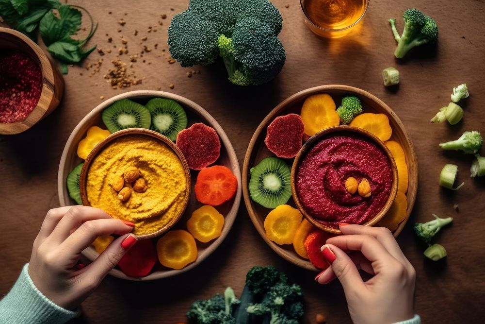 Hummus table food vegetable. AI | Free Photo - rawpixel