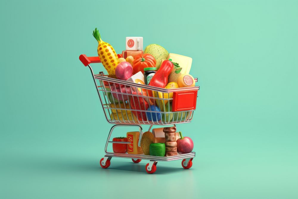 Shopping cart groceries basket food. | Premium Photo Illustration ...