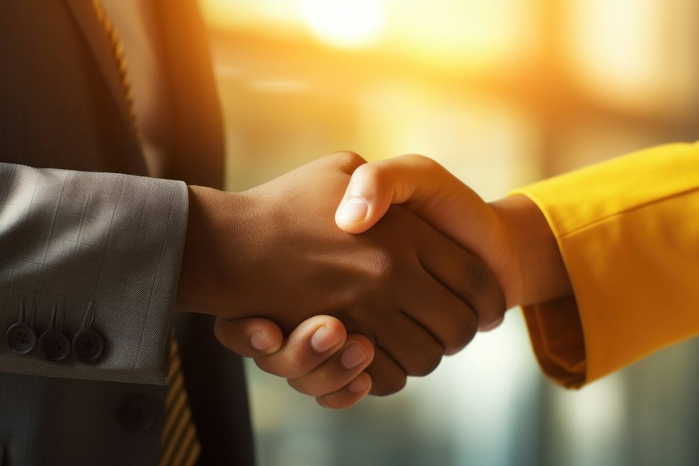 Businessman handshake yellow agreement greeting. | Premium Photo - rawpixel
