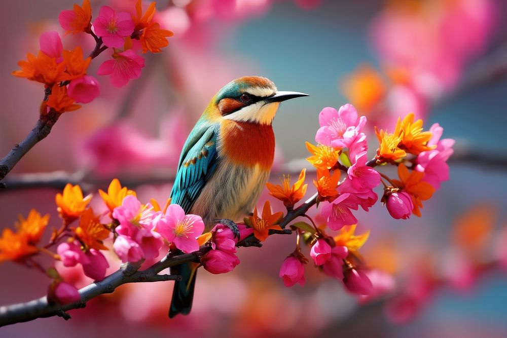 Colorful wild bird trees flower | Free Photo - rawpixel