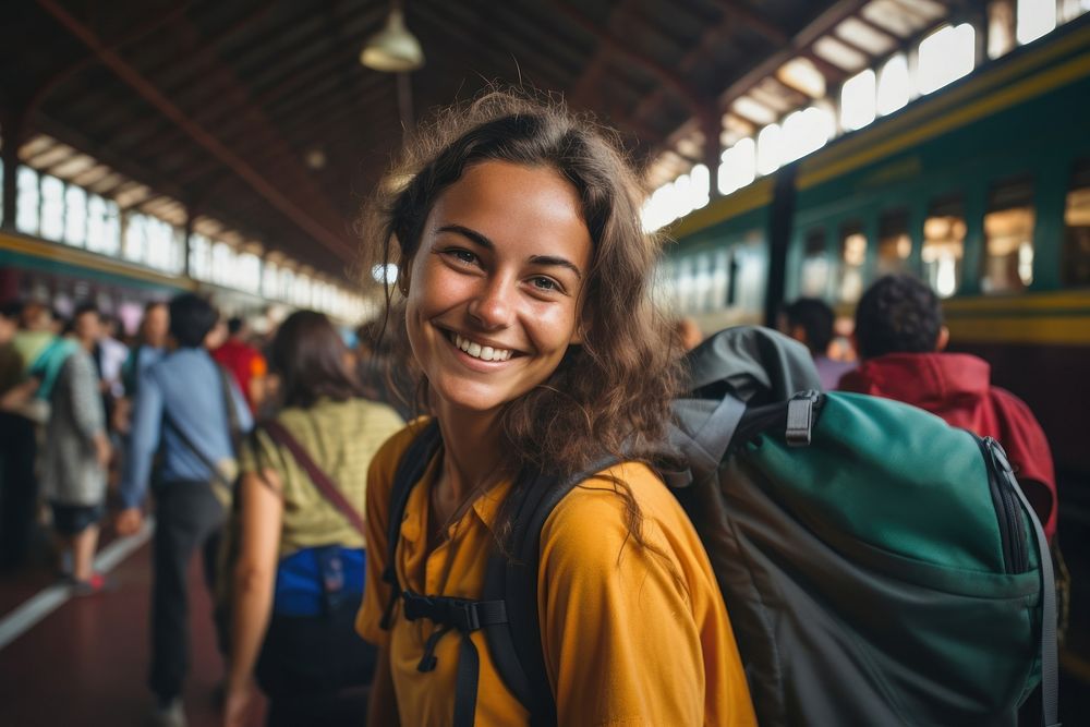 Brazilian women backpacker standing smiling | Premium Photo - rawpixel