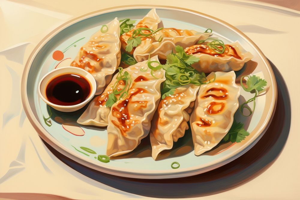Tray grilled gyoza dumpling plate | Premium Photo Illustration - rawpixel