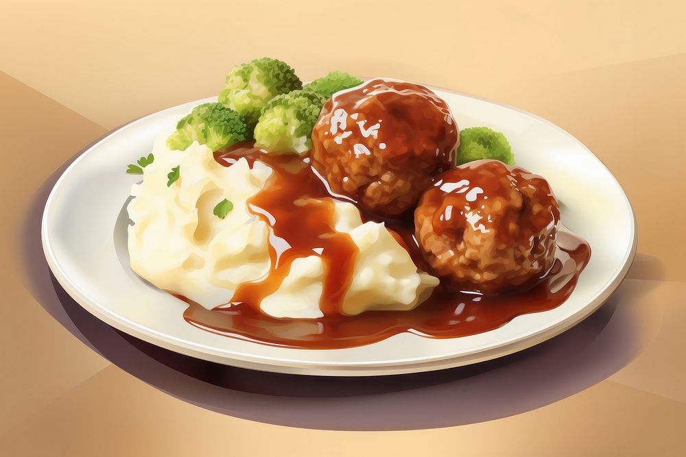Plate meat meatball food. AI | Free Photo Illustration - rawpixel