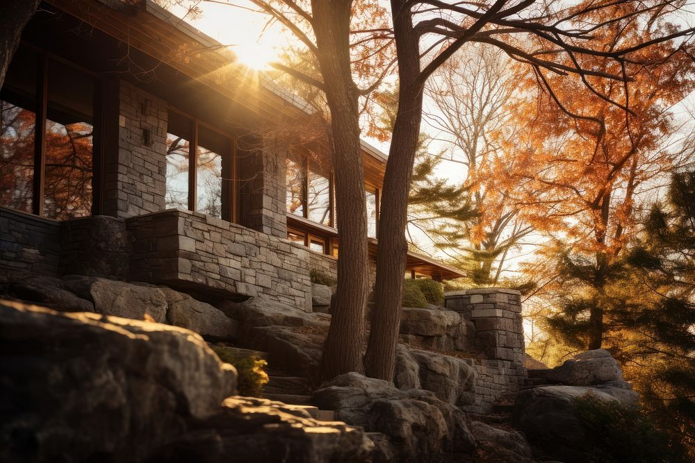 Modern stone house tree architecture | Premium Photo - rawpixel