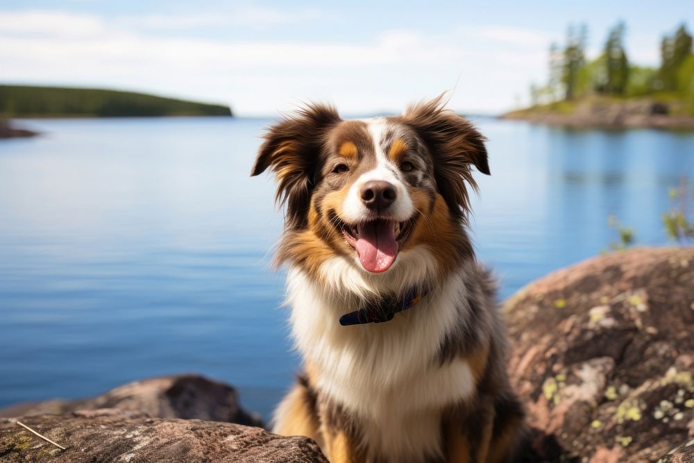 Smiling dog rock outdoors mammal. | Free Photo - rawpixel