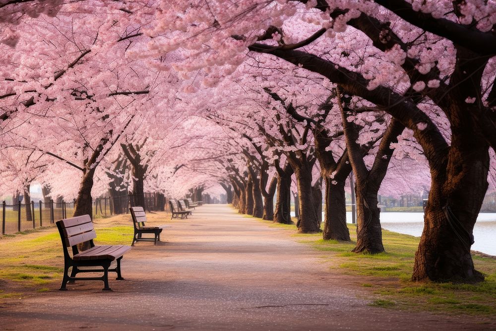 Spring season park pathway cherry | Free Photo - rawpixel