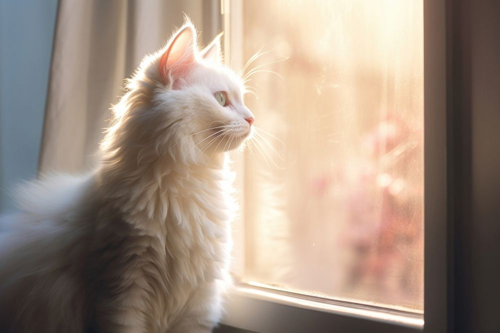 White cat looking window windowsill | Premium Photo - rawpixel