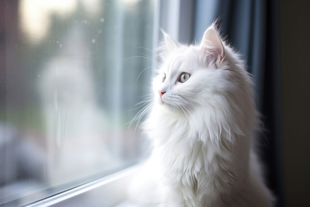 White cat looking window mammal | Premium Photo - rawpixel