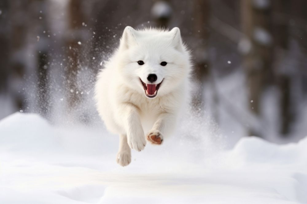 White fox jumping snow mammal | Free Photo - rawpixel