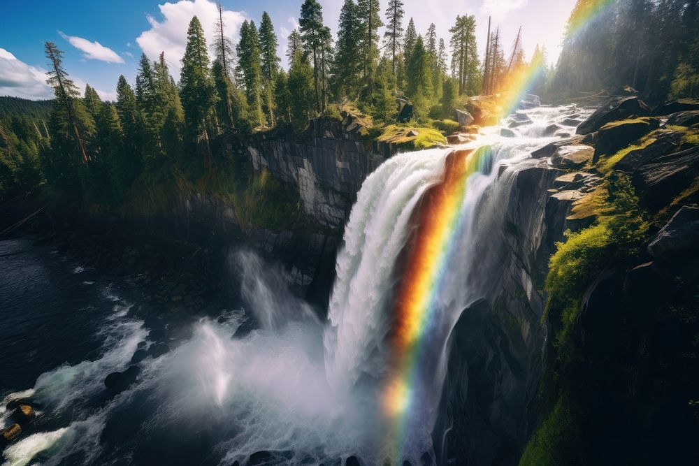 Very tall waterfall rainbow nature | Premium Photo - rawpixel