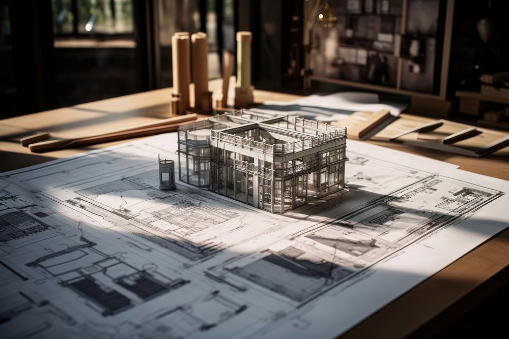 Architecture plans table architecture monochrome. | Premium Photo ...