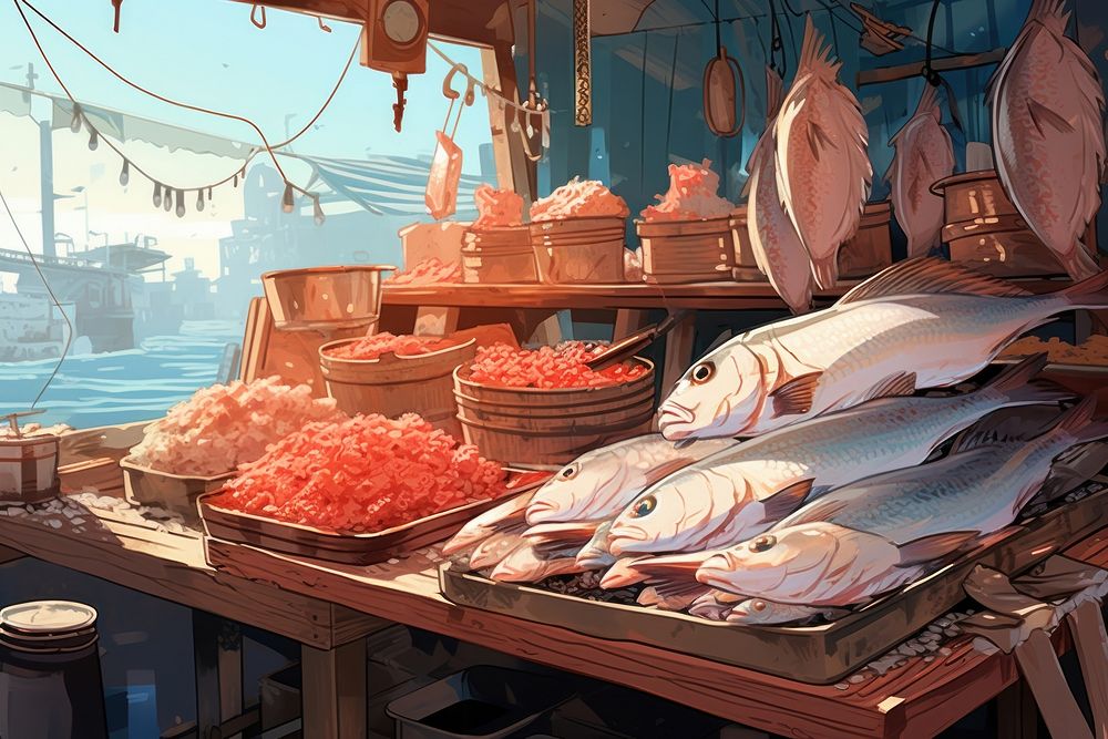 Seafood fish market architecture. AI | Free Photo Illustration - rawpixel