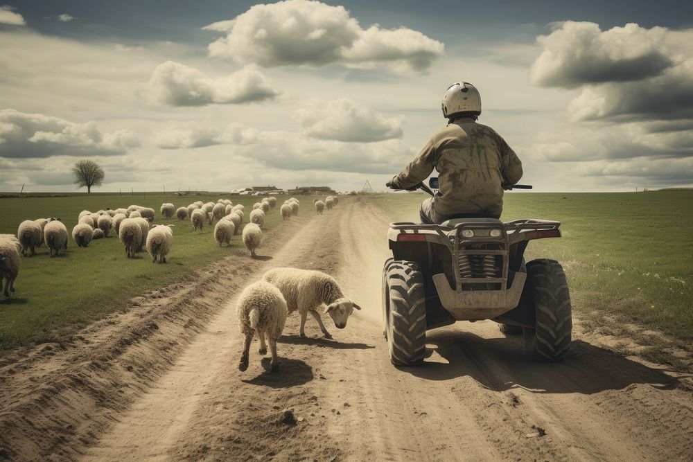 man driving an atv sheep | Premium Photo - rawpixel