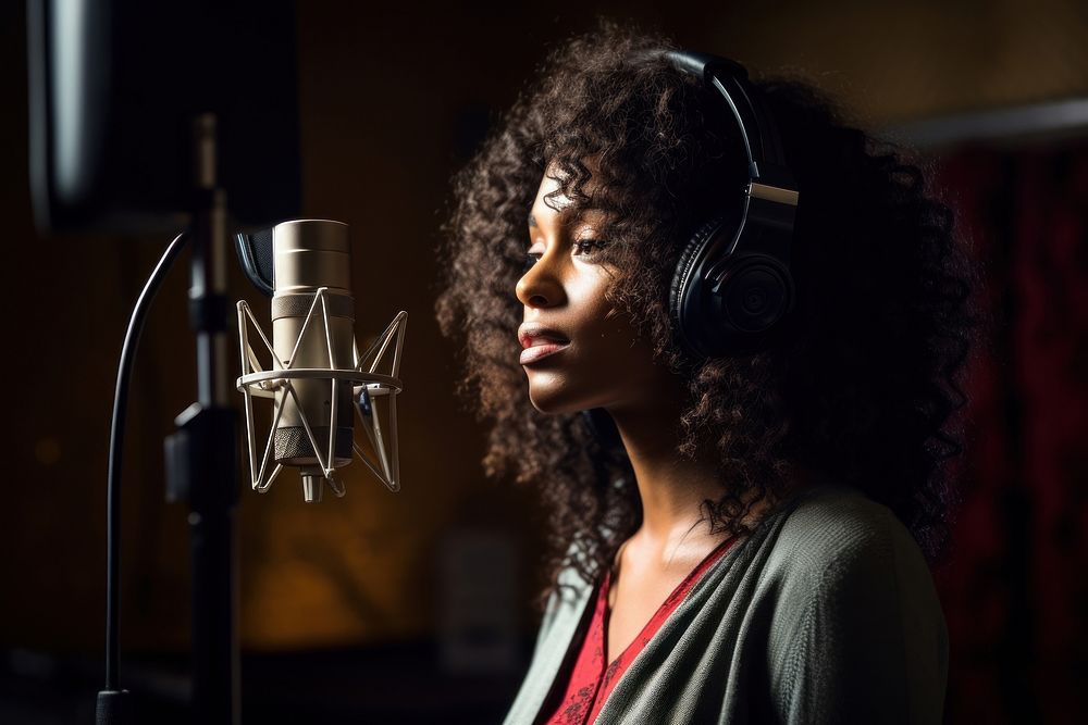Microphone headphones studio portrait. | Premium Photo - rawpixel