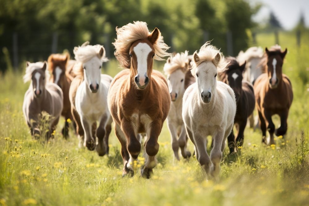 Herd ponies field outdoors running. | Free Photo - rawpixel