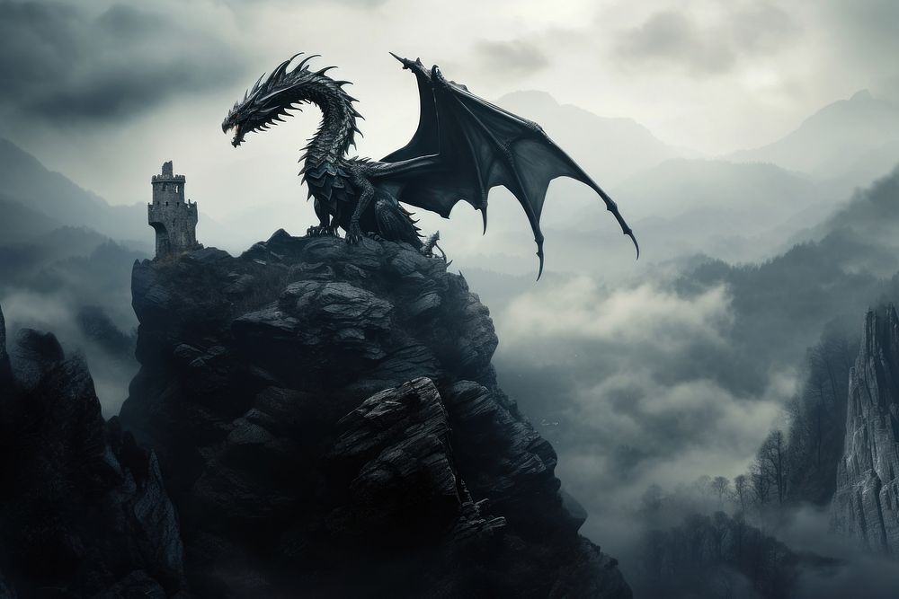 Dragon fog architecture monochrome. AI | Free Photo - rawpixel