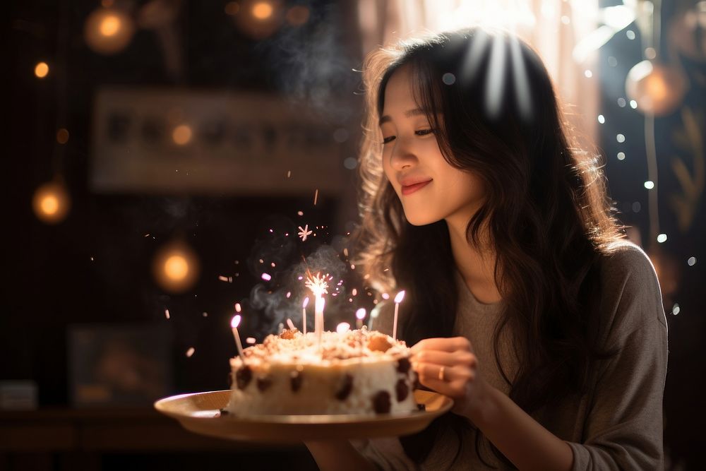Singaporean holding cake birthday blowing | Free Photo - rawpixel