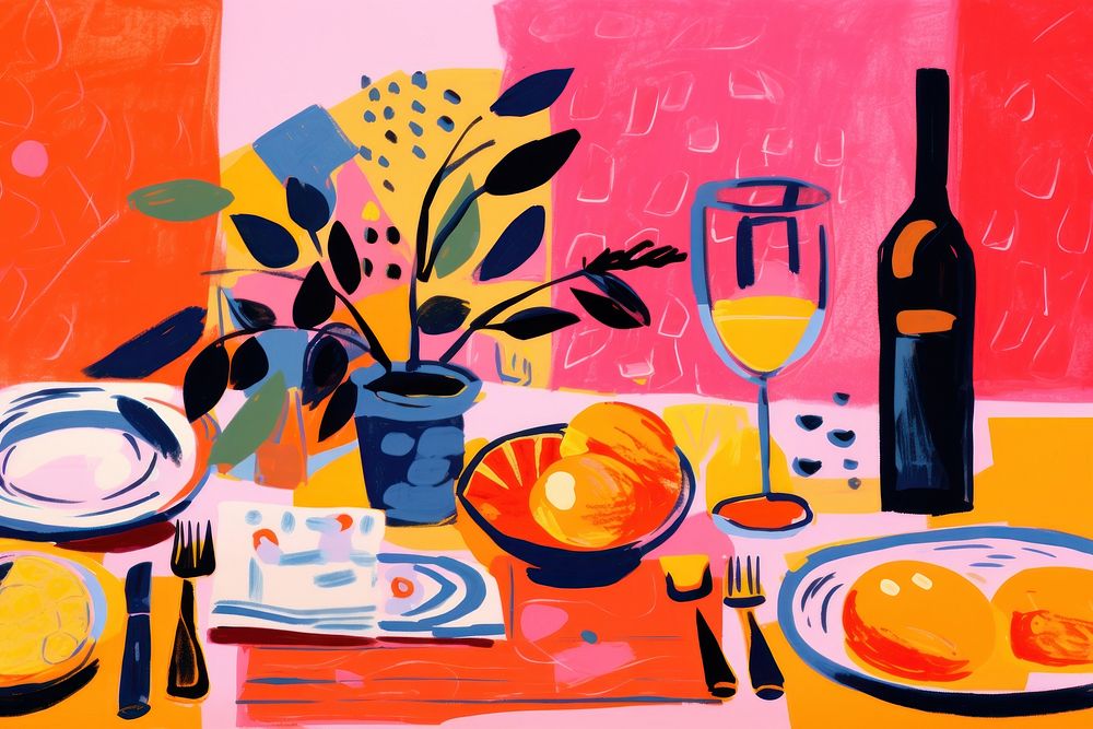 Table decorated party painting drawing | Premium Photo Illustration ...