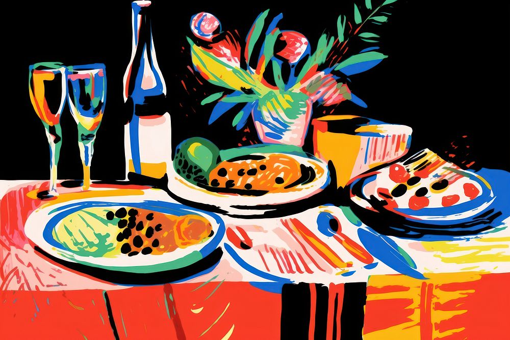 Party table set-up painting glass | Free Photo Illustration - rawpixel