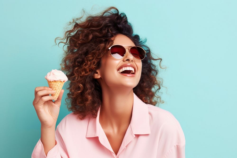Eating ice cream laughing glasses | Free Photo - rawpixel