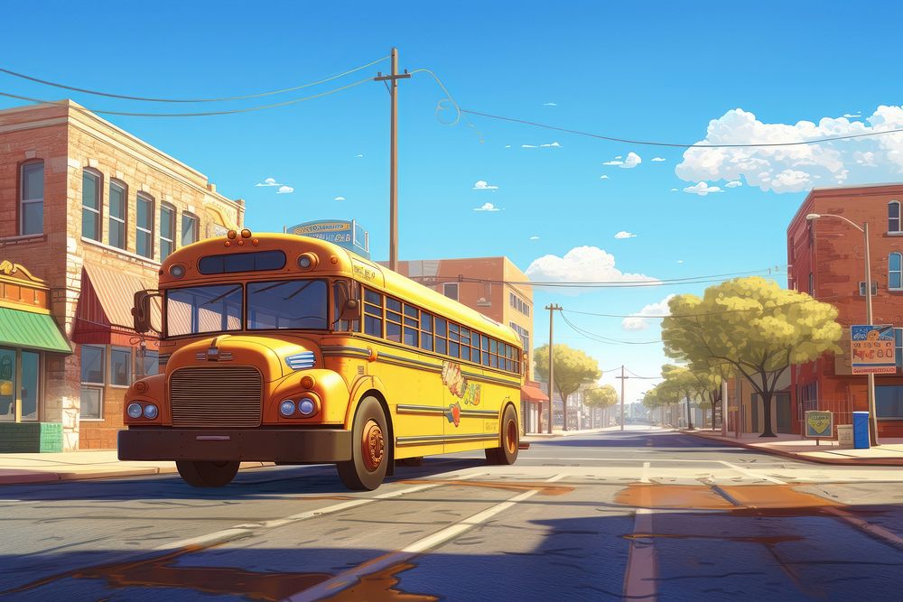 Bus school high noon vehicle | Free Photo Illustration - rawpixel