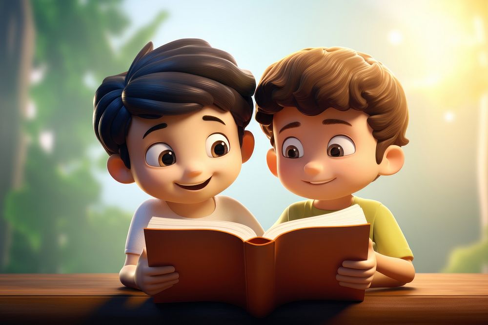 Boy read book friend cartoon | Premium Photo Illustration - rawpixel