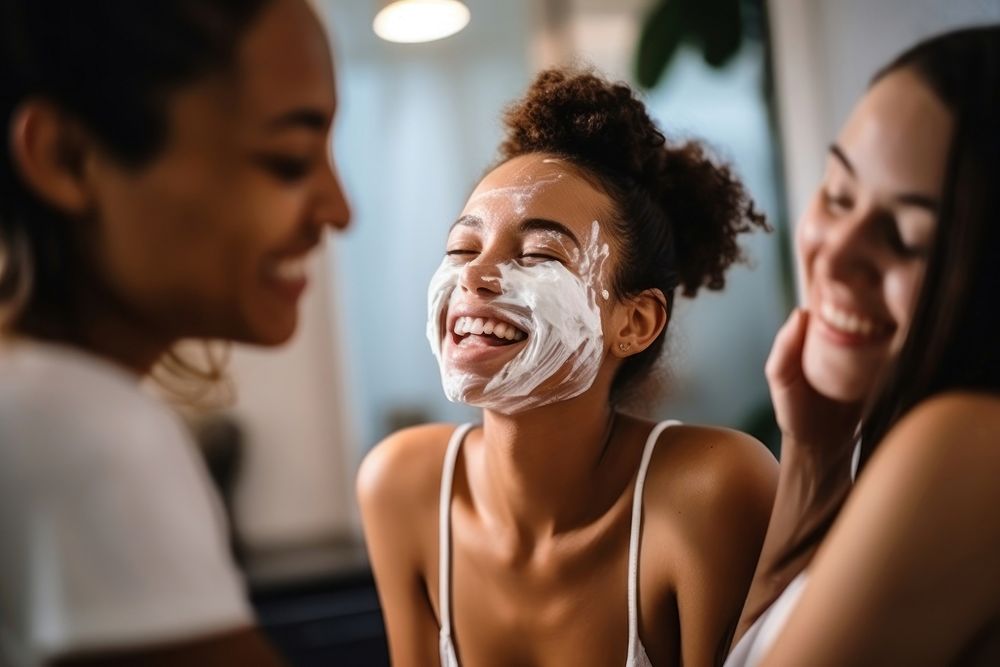 Cream laughing applying adult. AI | Free Photo - rawpixel