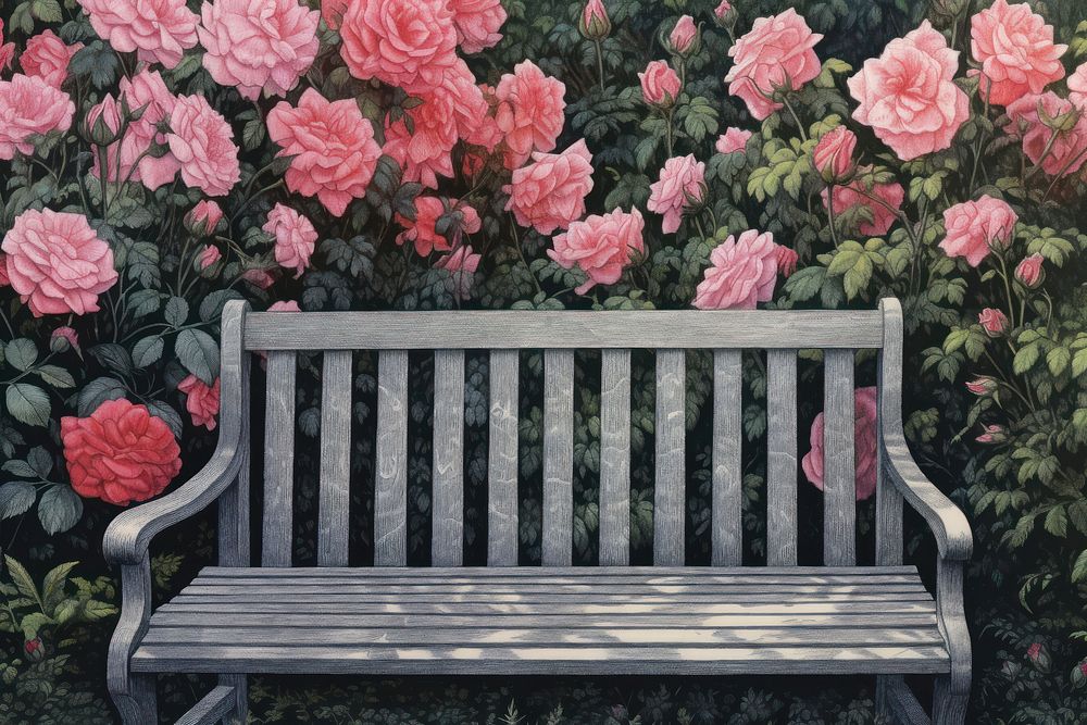 Bench middle garden rose furniture | Premium Photo Illustration - rawpixel