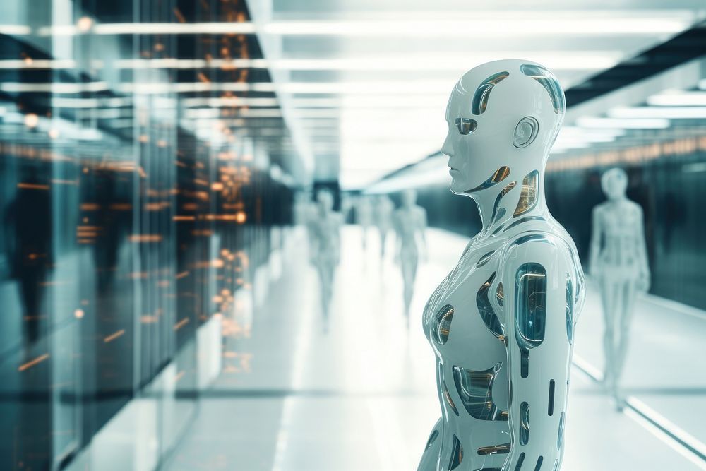 Blurred robots walking futuristic building | Premium Photo - rawpixel