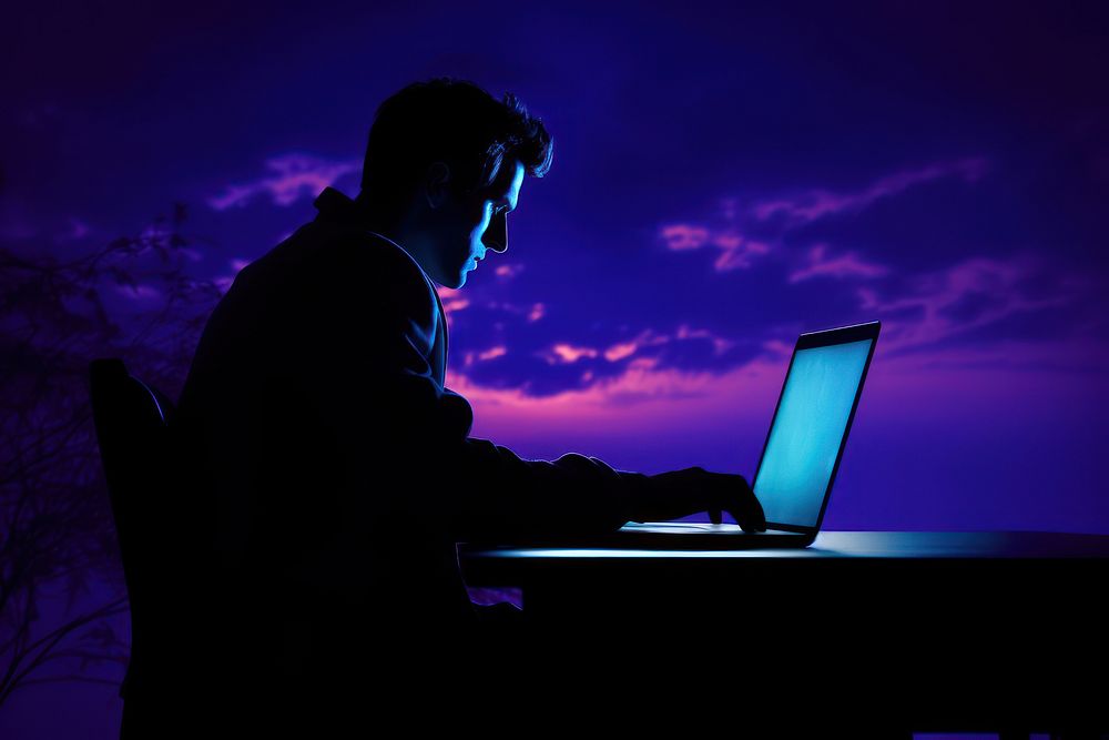 Back man computer silhouette sitting. | Free Photo - rawpixel