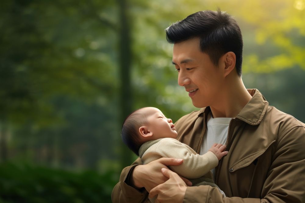Chinese dad holding her baby | Free Photo - rawpixel