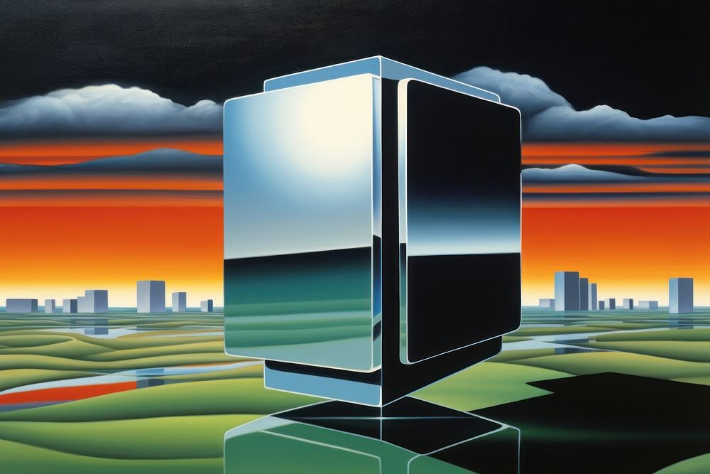 Chrome square reflection horizon art. | Free Photo Illustration - rawpixel