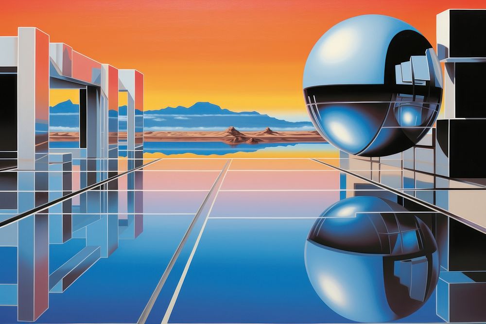 Chrome square reflection horizon art. | Premium Photo Illustration ...