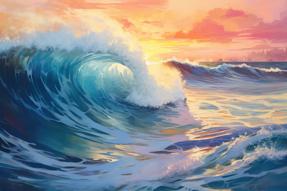 Wave crashing ocean outdoors painting | Premium Photo Illustration ...
