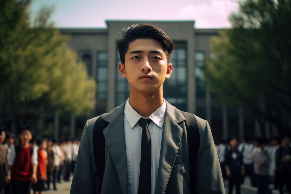 Chinese university student portrait standing | Free Photo - rawpixel