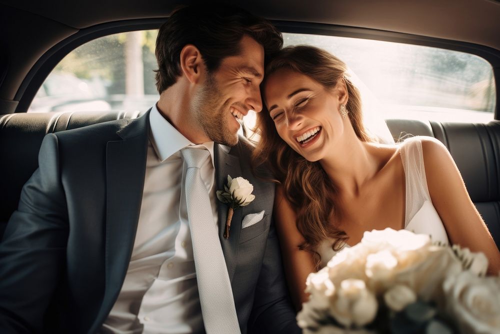 Newlyweds wedding laughing bride. AI | Free Photo - rawpixel