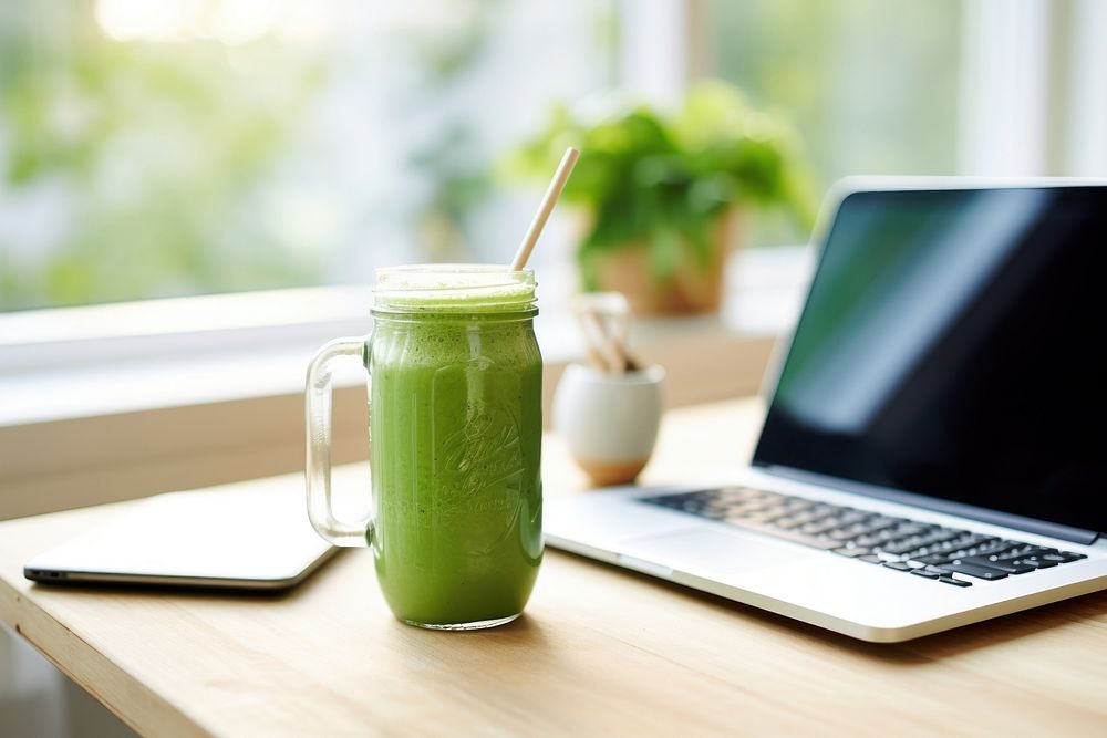 Green juice computer smoothie laptop. | Free Photo - rawpixel