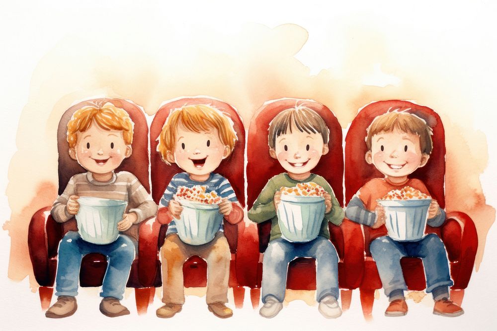 Three children sat watching movie | Free Photo Illustration - rawpixel