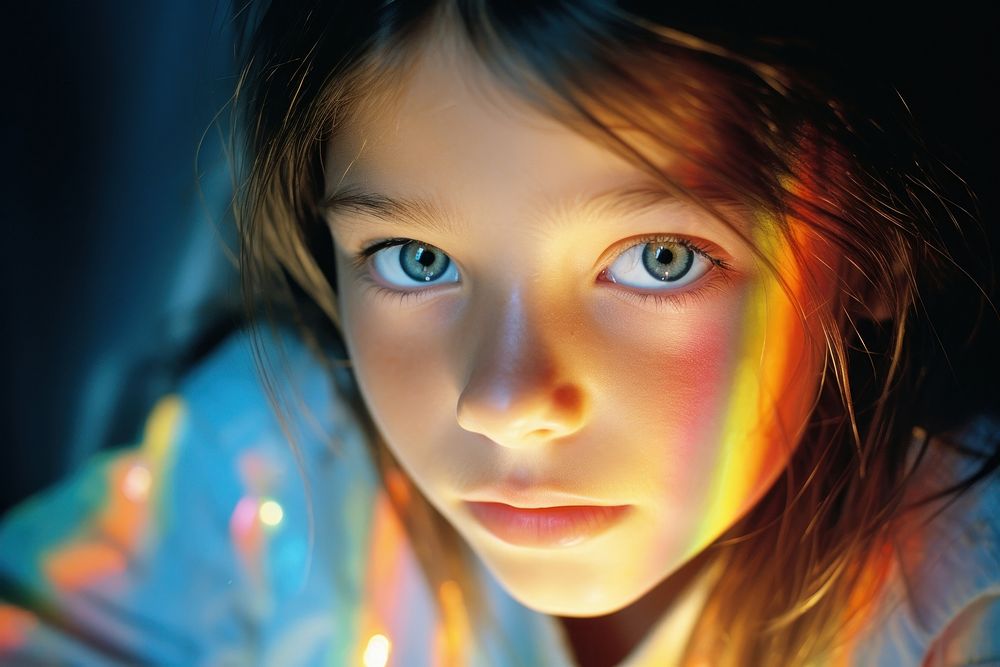 Rainbow light kids face photography | Premium Photo - rawpixel