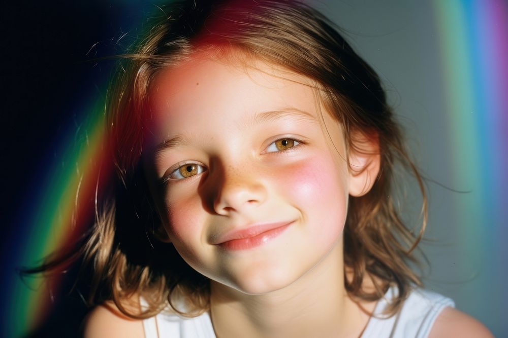 Rainbow light kids face photography | Free Photo - rawpixel