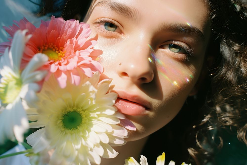 Rainbow light girl flowers face | Premium Photo - rawpixel