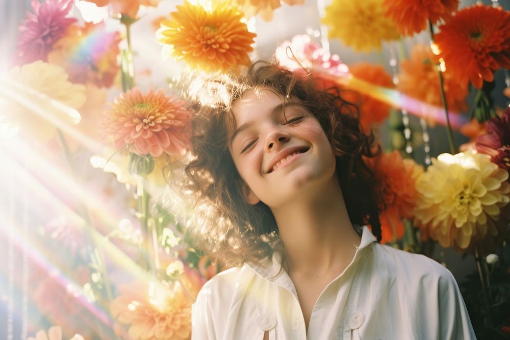 Rainbow light happy girl flowers | Premium Photo - rawpixel