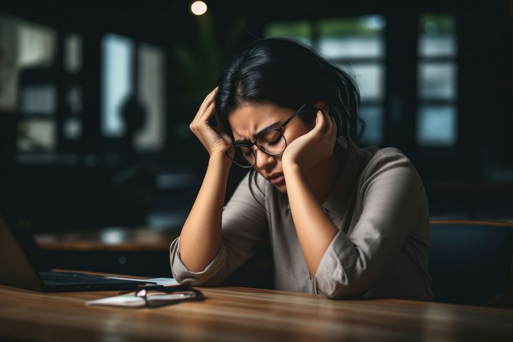 Tired woman computer worried glasses. | Free Photo - rawpixel